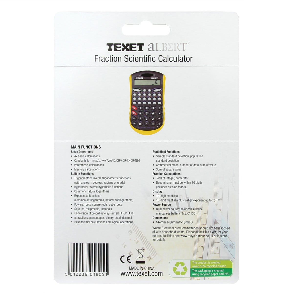 Scientific Calculator, Dual Powered, Suitable for GSCE – www.texet.com